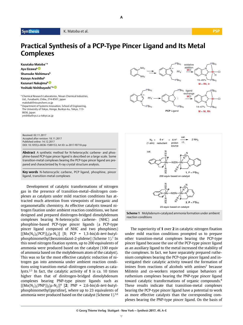 PCP型钳形配体及其金属配合物的实用合成。,Synthesis - X-MOL