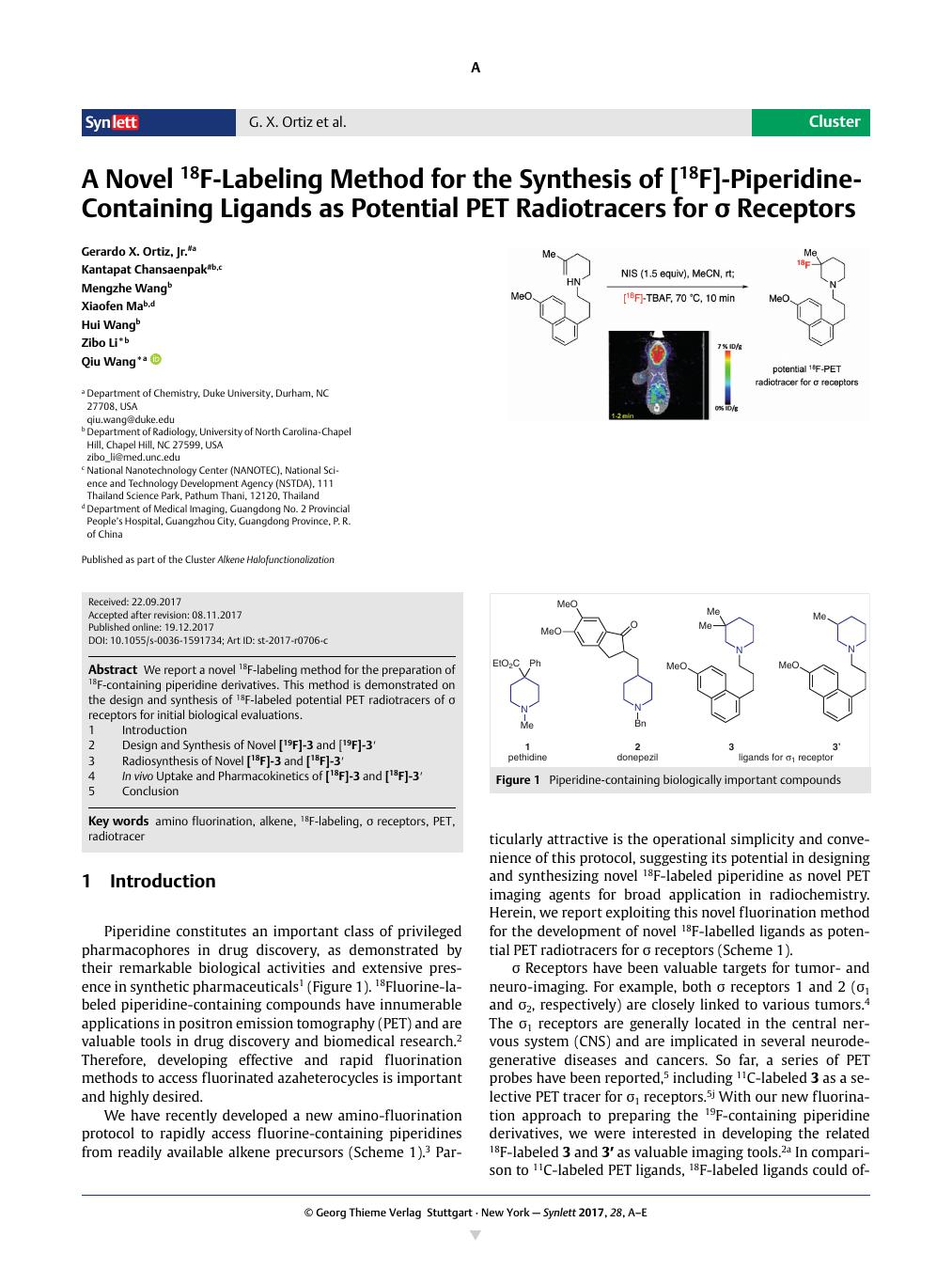 A Novel 18F-Labeling Method for the Synthesis of [18F]-Piperidine ...