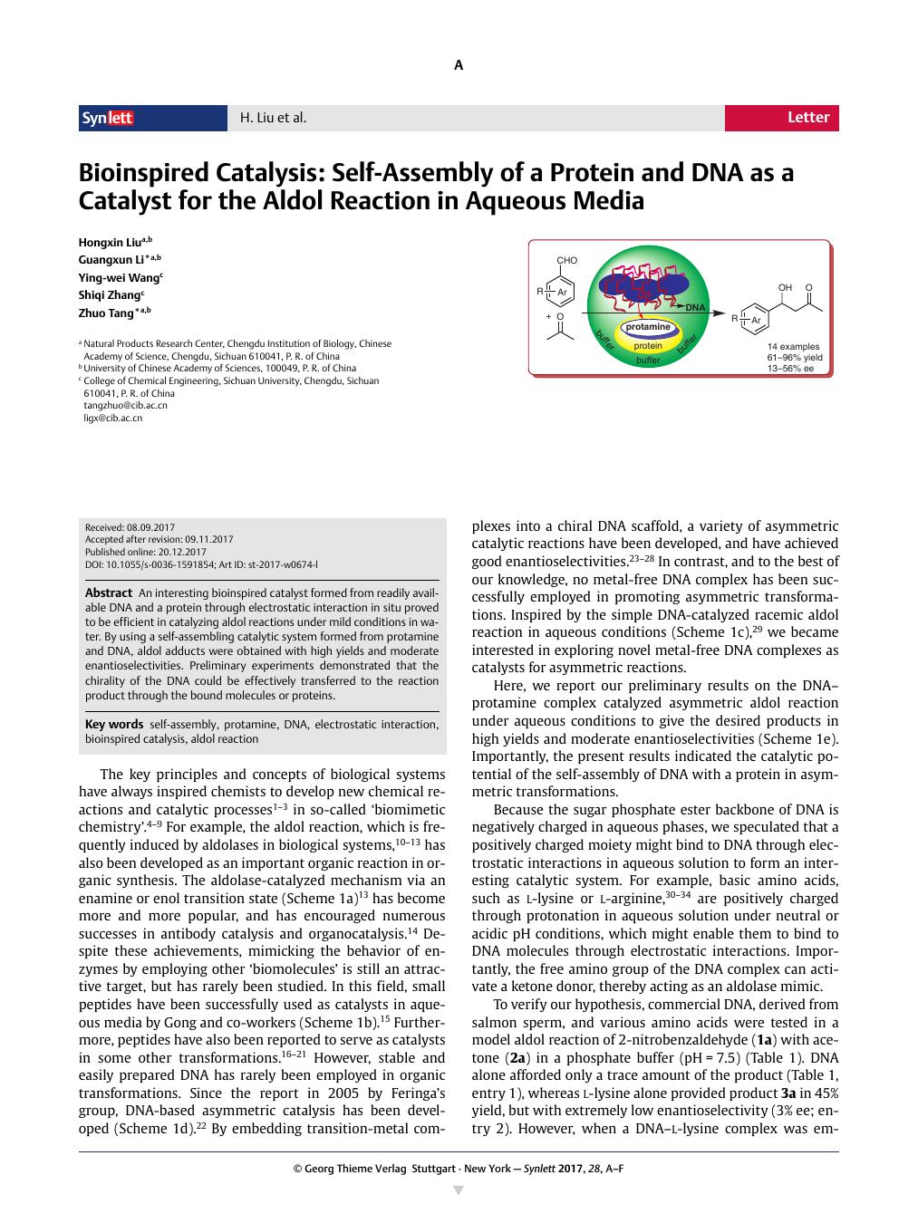 Bioinspired Catalysis: Self-Assembly of a Protein and DNA as a Catalyst ...