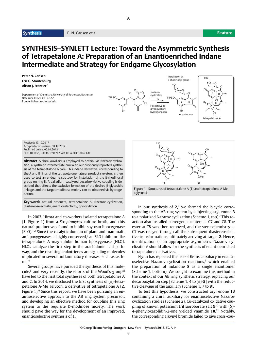SYNTHESIS–SYNLETT Lecture: Toward the Asymmetric Synthesis of ...