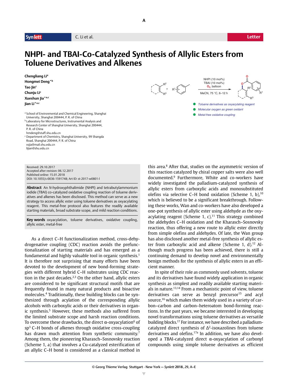 NHPI- and TBAI-Co-Catalyzed Synthesis of Allylic Esters from ­Toluene ...