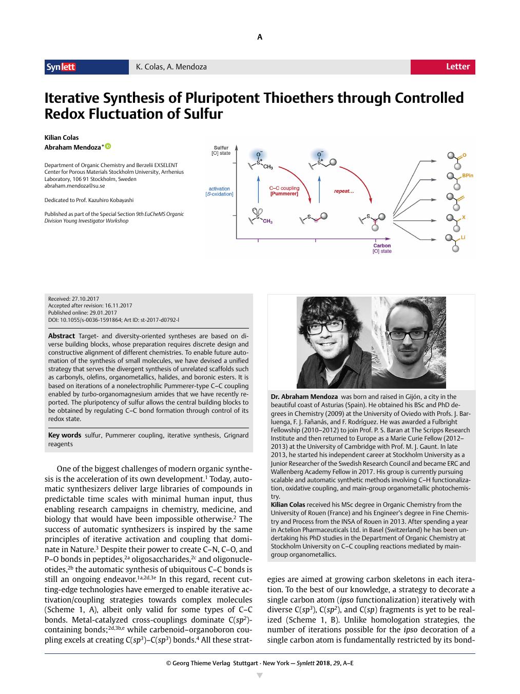通过硫的可控氧化还原波动迭代合成多能硫醚,Synlett - X-MOL