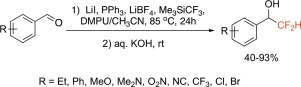 Nucleophilic difluoromethylation of aromatic aldehydes using trimethyl ...