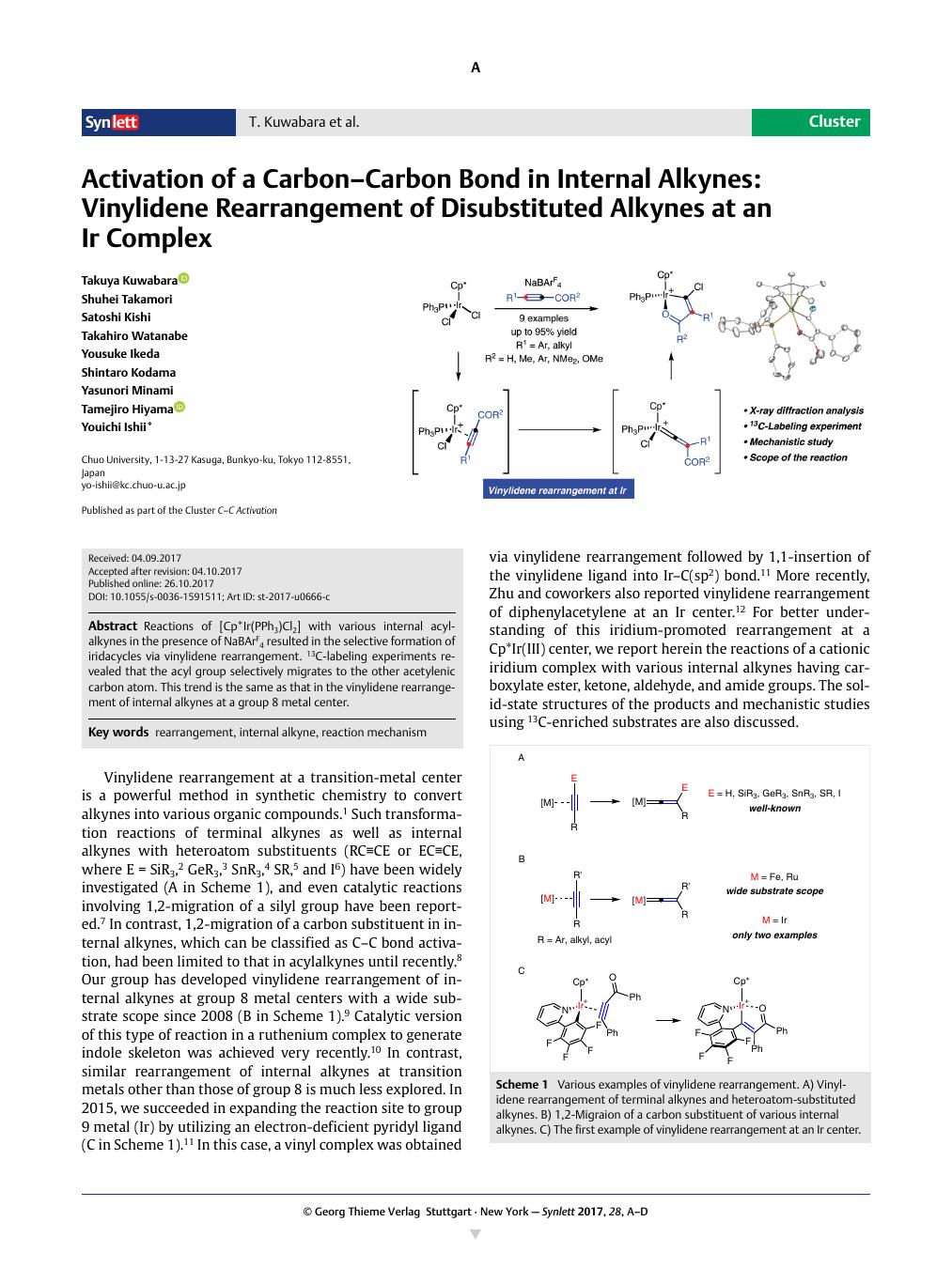 Activation of a Carbon–Carbon Bond in Internal Alkynes: Vinylidene Rearrangement of ...