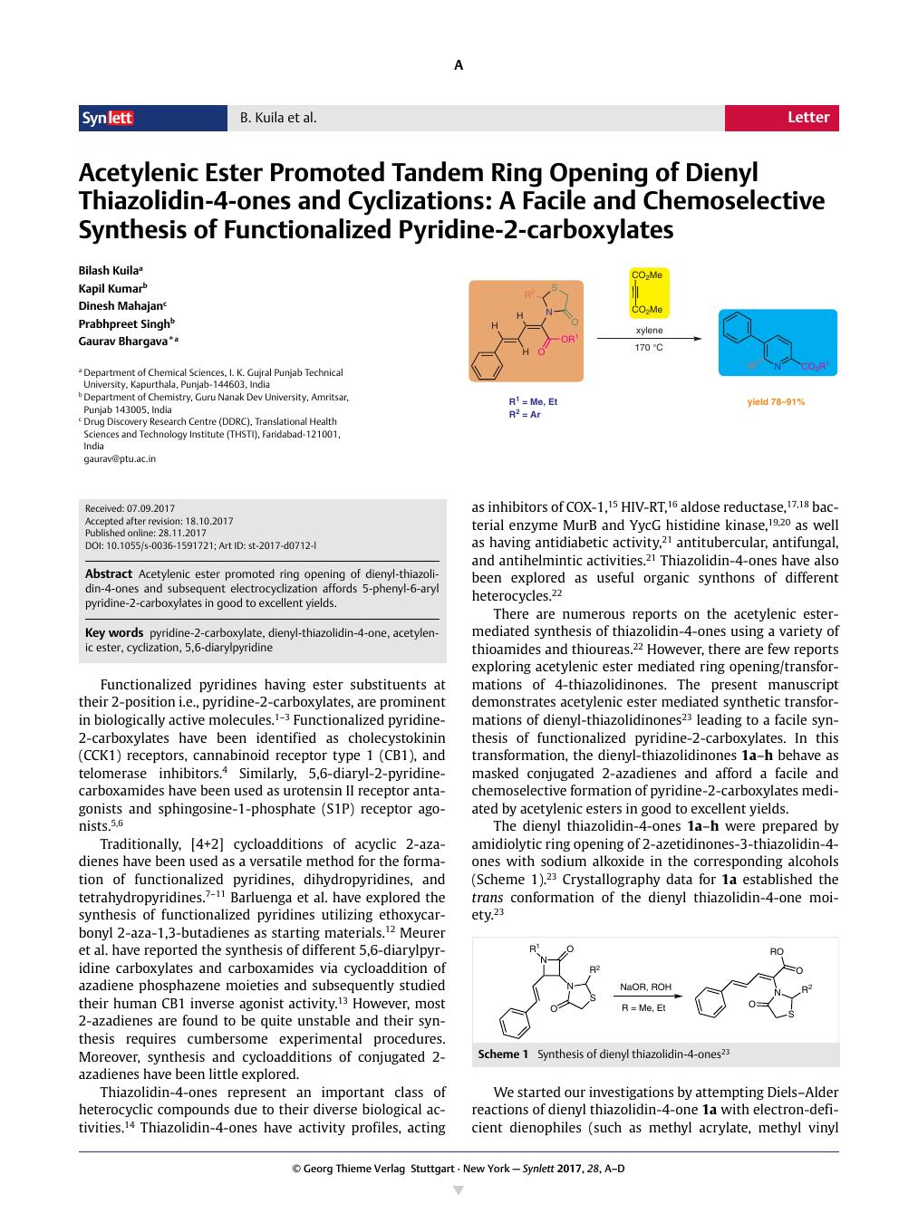 Acetylenic Ester Promoted Tandem Ring Opening of Dienyl Thiazolidin-4 ...