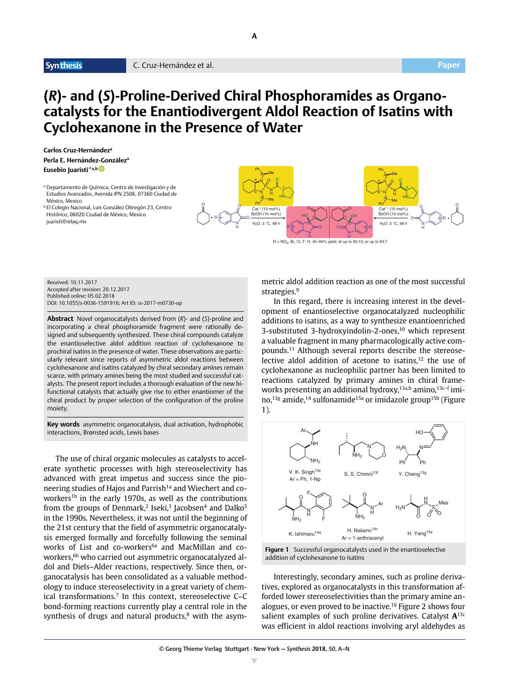 (R)- and (S)-Proline-Derived Chiral Phosphoramides as Organo­catalysts ...