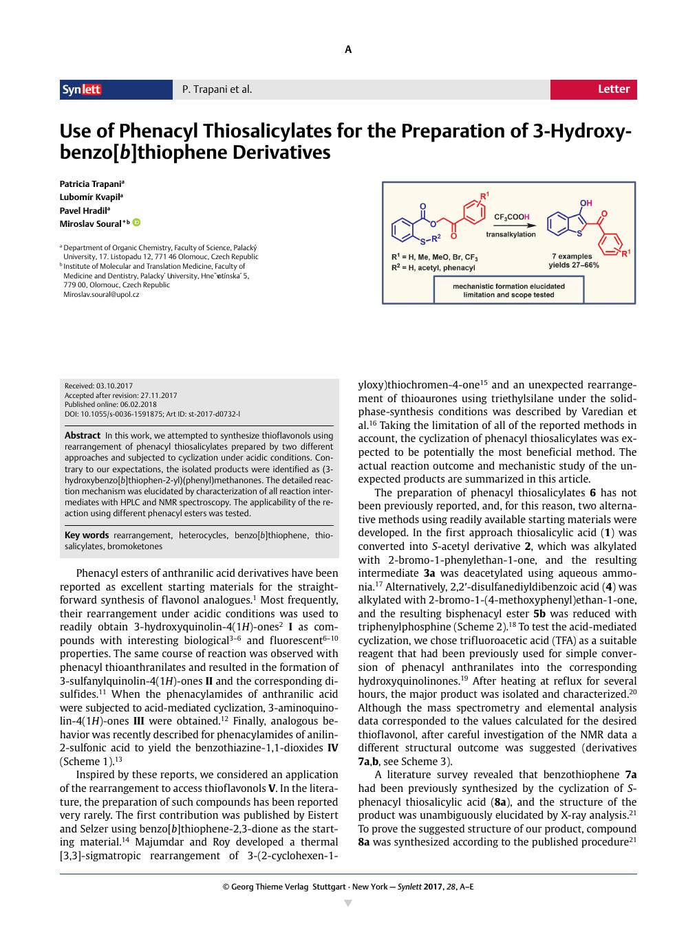 Use of Phenacyl Thiosalicylates for the Preparation of 3-Hydroxybenzo[b ...