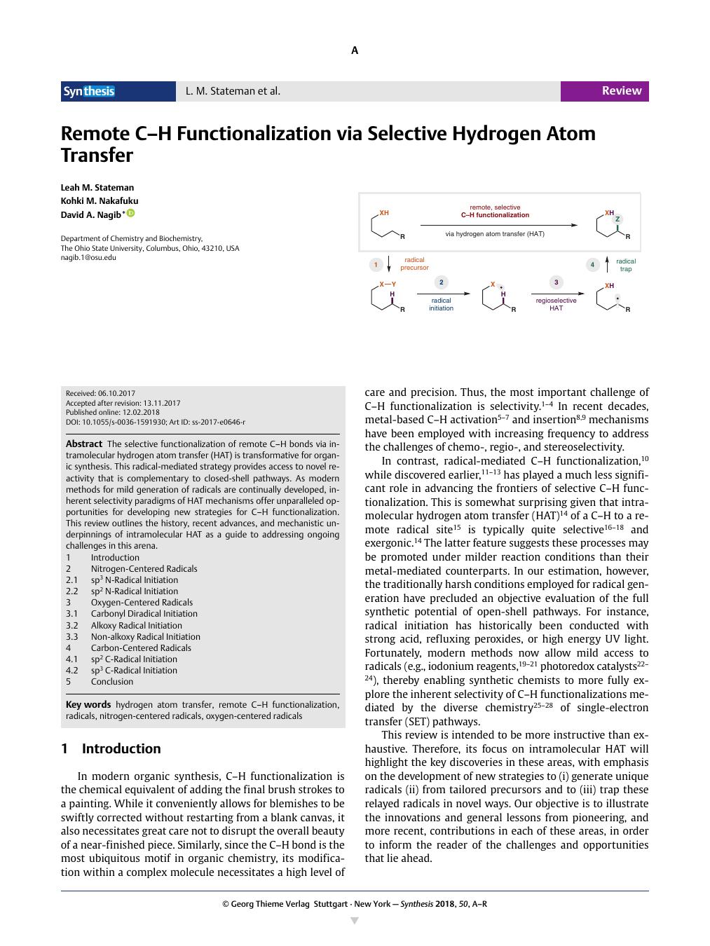 Remote C–H Functionalization via Selective Hydrogen Atom Transfer,Synthesis - X-MOL