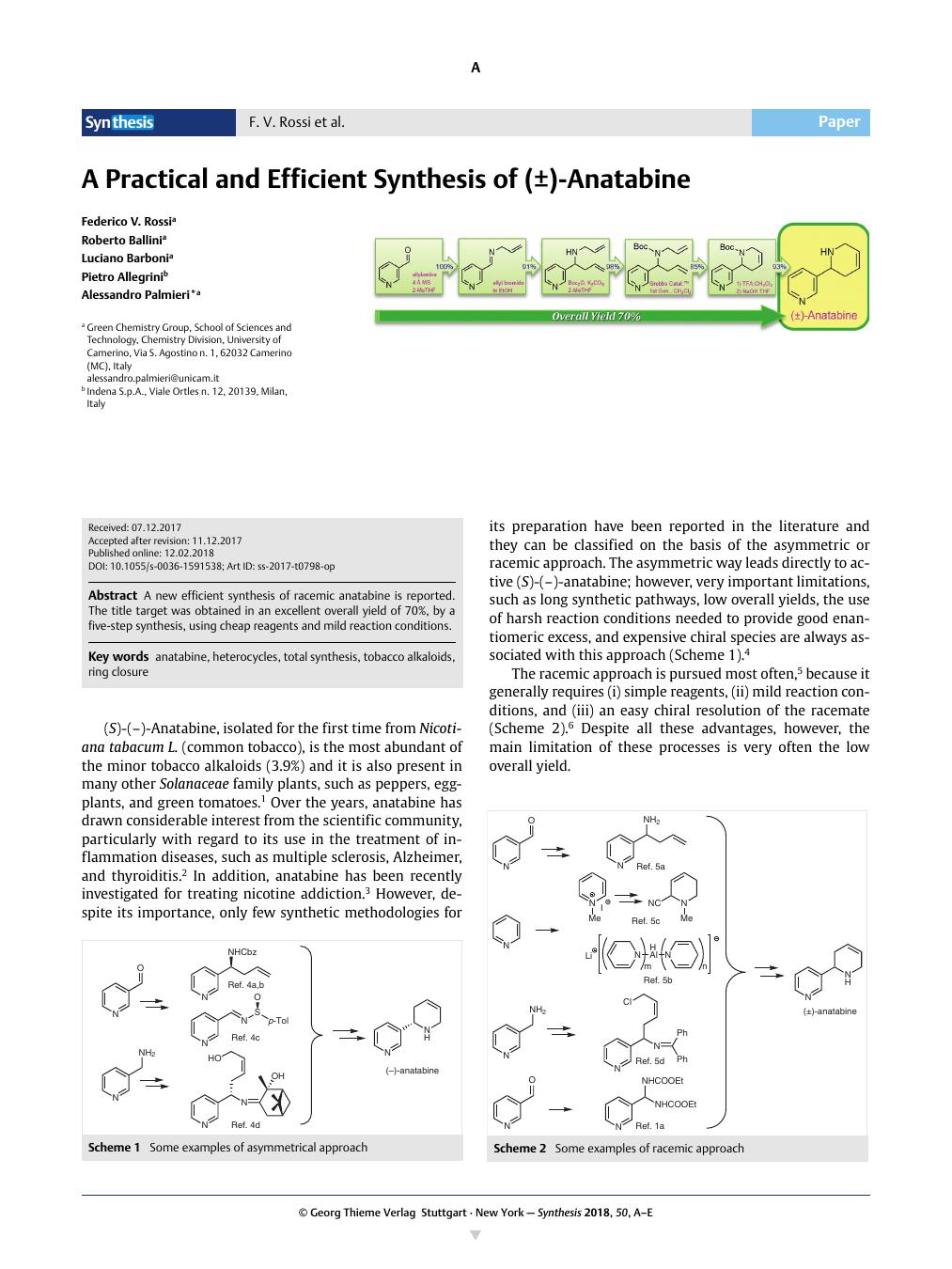 实用高效的（±）-Anatabine合成,Synthesis - X-MOL