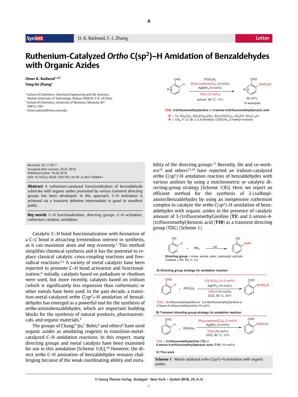 Ruthenium-Catalyzed Ortho C(sp2)–H Amidation of Benzaldehydes with ...