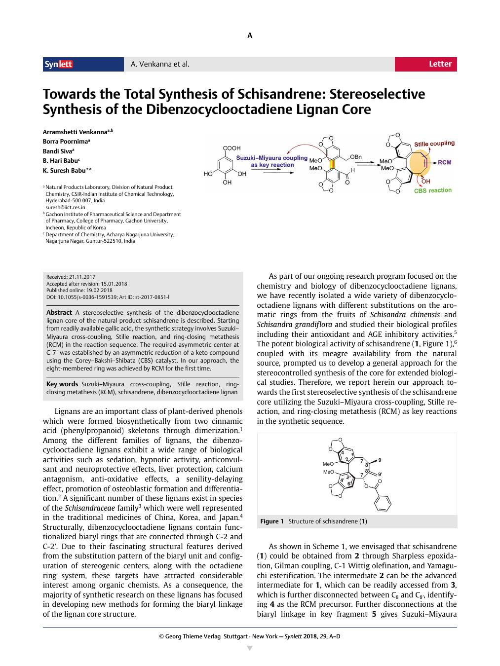 Towards the Total Synthesis of Schisandrene: Stereoselective Synthesis of the ...