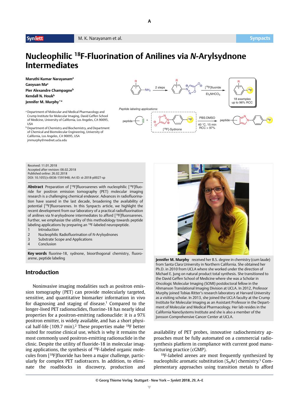 苯胺通过 N-Arylsydnone 中间体的亲核 18F-氟化,Synlett - X-MOL