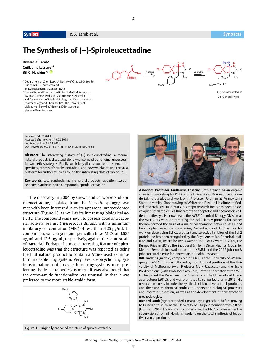 Spiroleucettadine的合成,Synlett - X-MOL