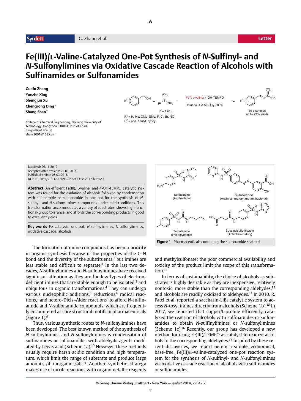 Fe(III)/l-Valine-Catalyzed One-Pot Synthesis of N-Sulfinyl- and N ...