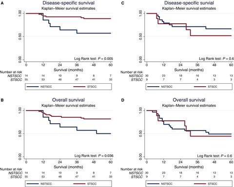 Human papillomavirus and survival of patients per histological subsite of tonsillar squamous ...