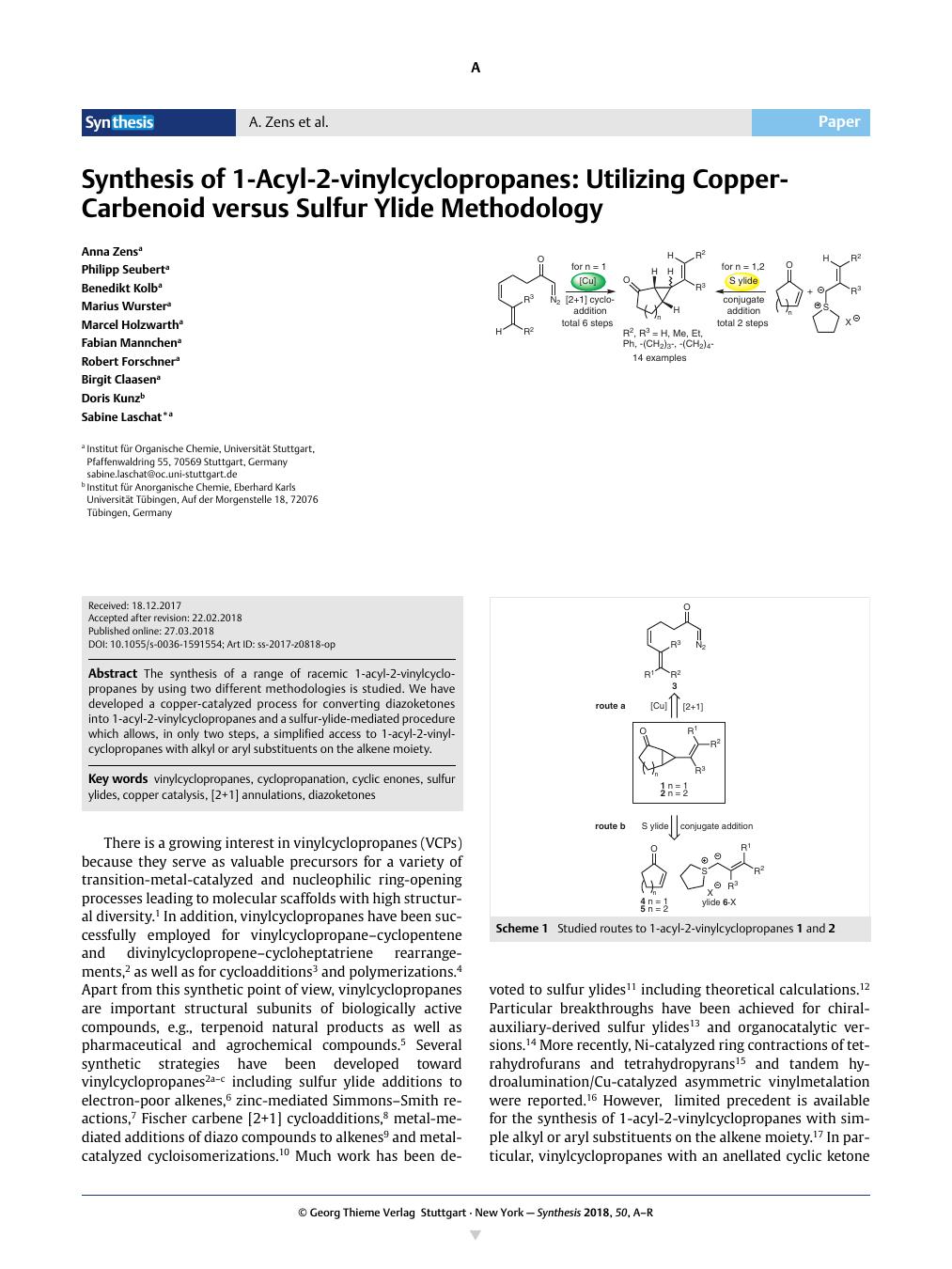Synthesis of 1-Acyl-2-vinylcyclopropanes: Utilizing Copper-Carbenoid versus Sulfur Ylide ...