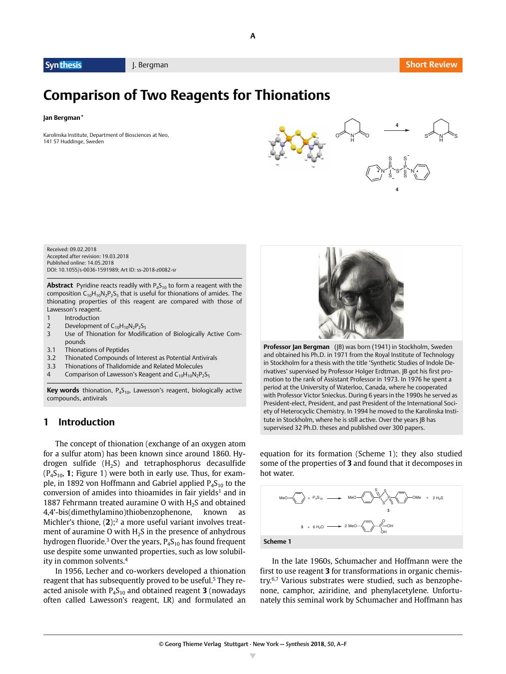 Comparison of Two Reagents for Thionations,Synthesis - X-MOL
