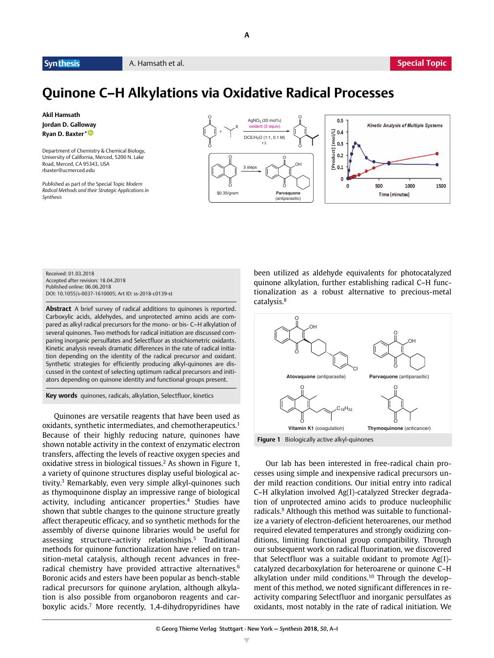 Quinone C–H Alkylations via Oxidative Radical Processes,Synthesis - X-MOL