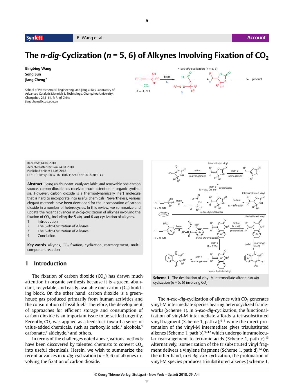 The n-dig-Cyclization (n = 5, 6) of Alkynes Involving Fixation of CO2 ...