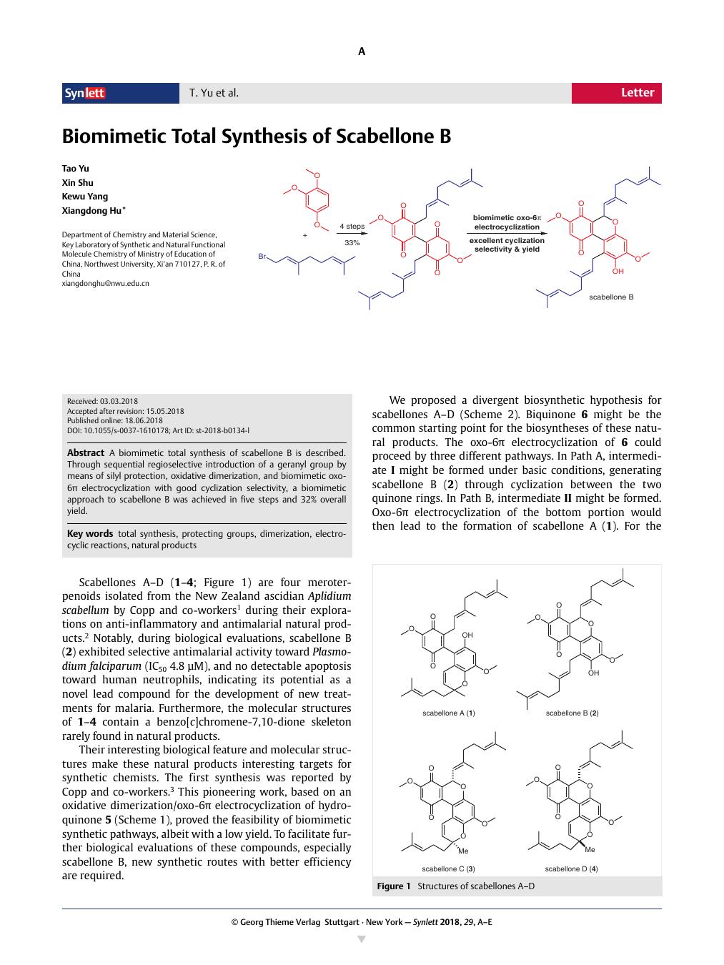 Biomimetic Total Synthesis of Scabellone B,Synlett - X-MOL