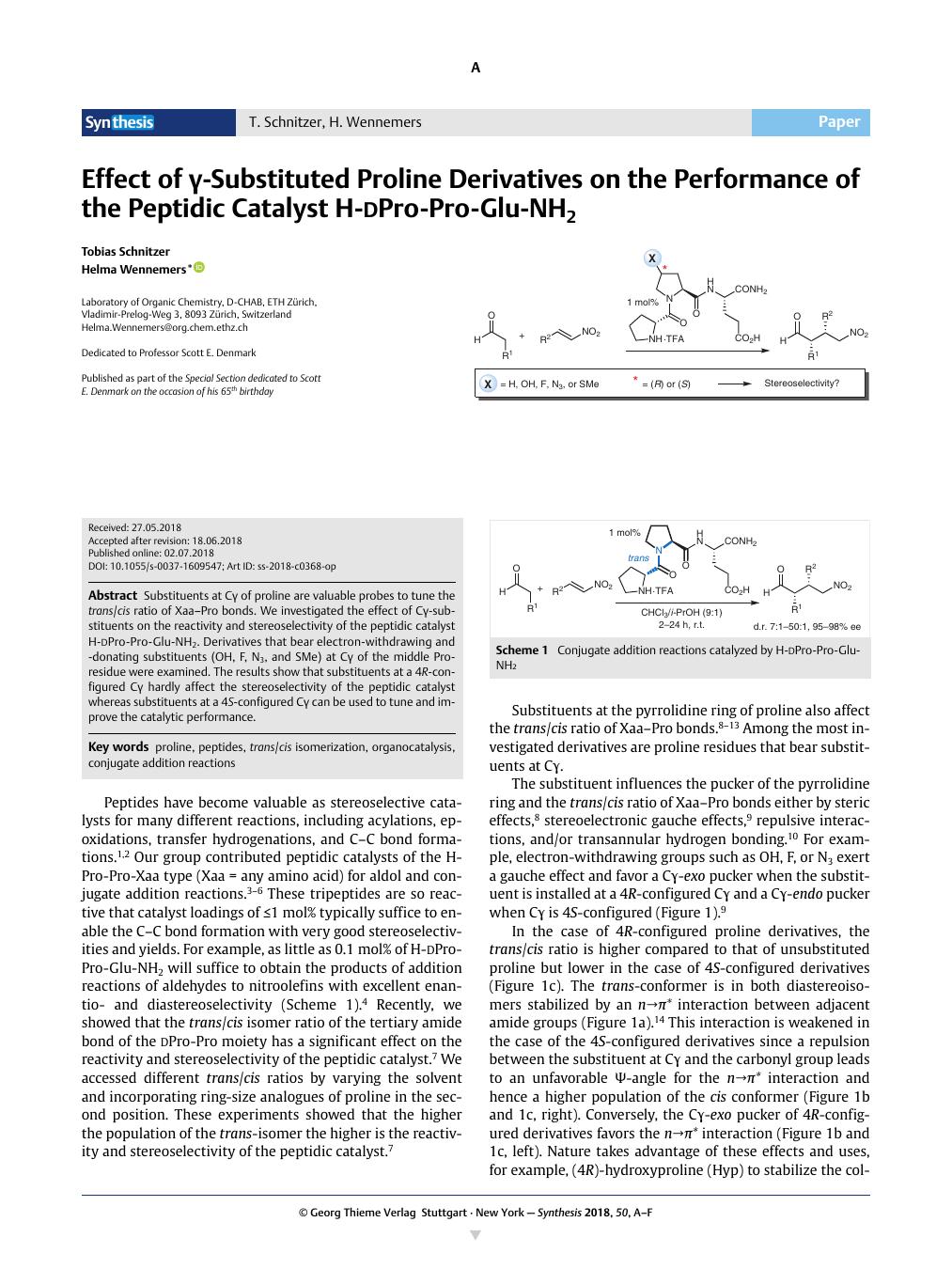 Effect of γ-Substituted Proline Derivatives on the Performance of the ...