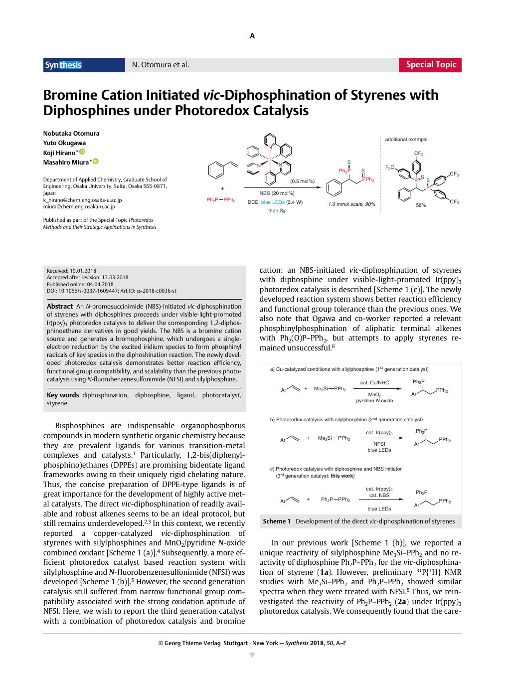 Bromine Cation Initiated vic-Diphosphination of Styrenes with ...