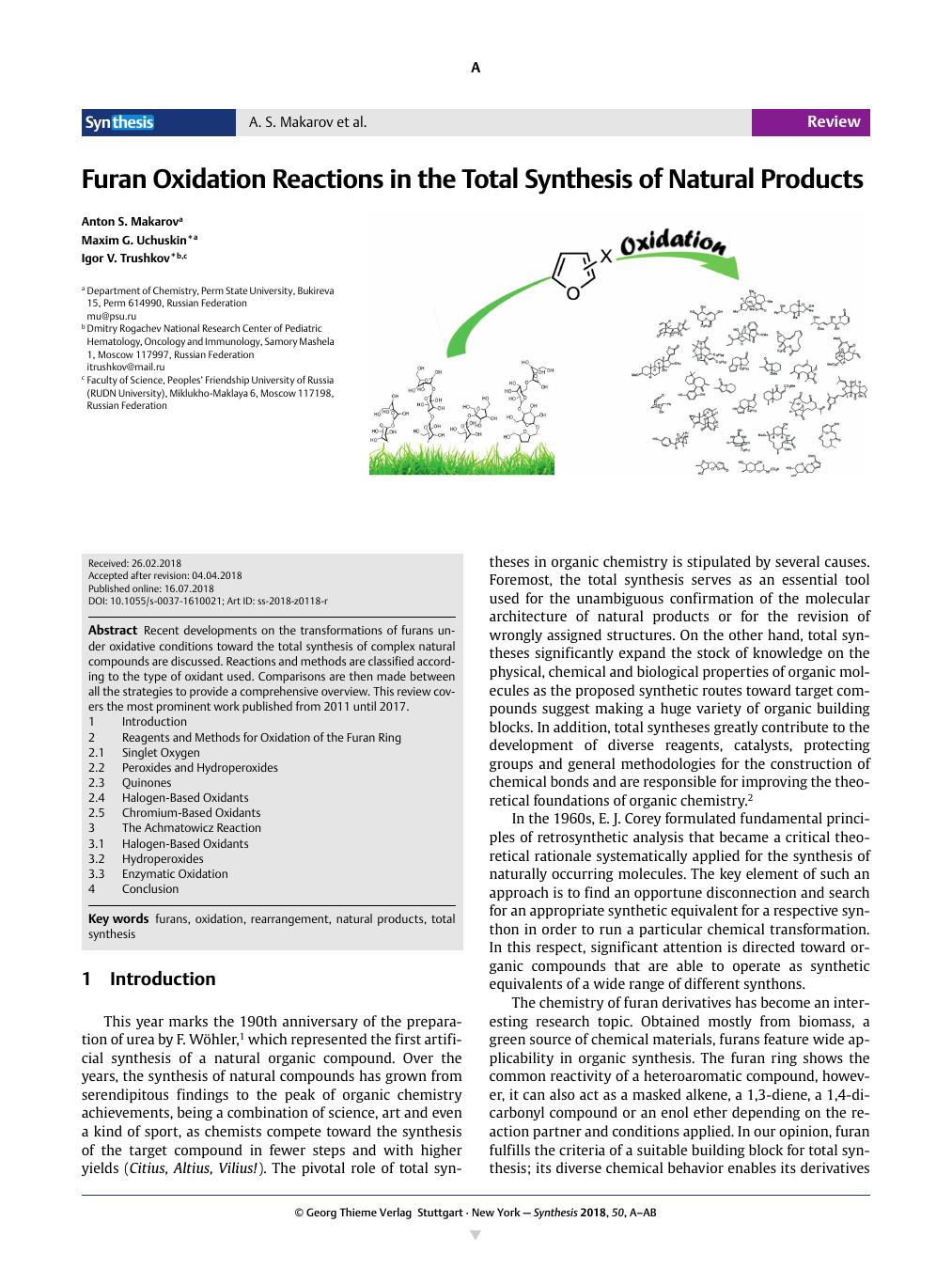 Furan Oxidation Reactions in the Total Synthesis of Natural Products ...