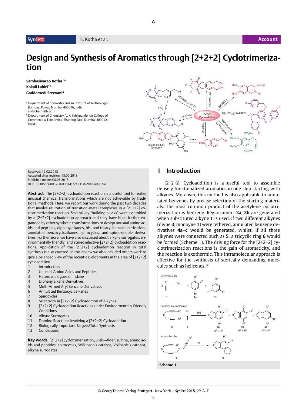 Design and Synthesis of Aromatics through [2+2+2] Cyclotrimerization ...