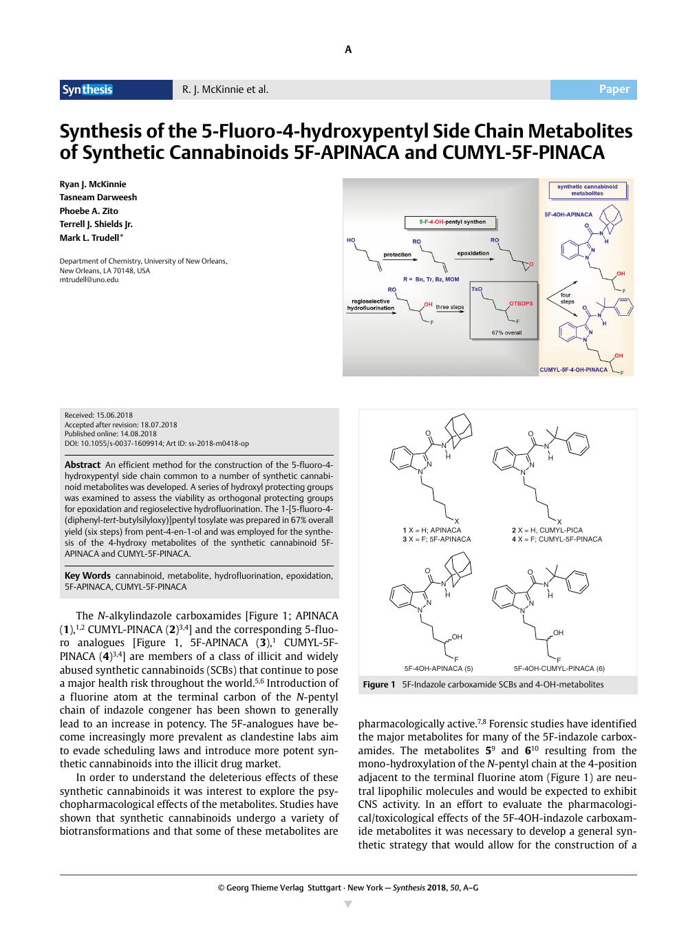 Synthesis of the 5-Fluoro-4-hydroxypentyl Side Chain Metabolites of ...