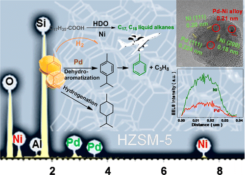 开发双金属钯-Ni / HZSM-5催化剂，用于串联柠檬烯脱氢和脂肪酸脱氧为烷烃和芳烃作为生物喷气燃料,ACS Catalysis - X-MOL