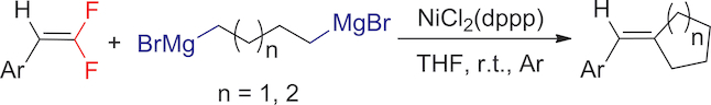 镍-二氟烯烃与双格氏试剂的镍催化Kumada型交叉偶联反应合成环外三取代烯烃,Advanced Synthesis & Catalysis ...