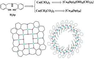 Aggregation of the metallocycles {Cu8} and {Cu20} using [Cu(bp)] units ...
