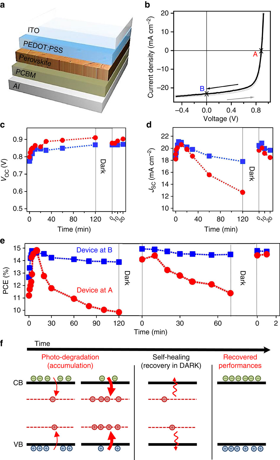 Light-activated photocurrent degradation and self-healing in perovskite ...