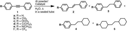 Reduction of diphenylacetylene using Al powder in the presence of noble ...