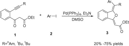 Palladium(0)-catalyzed 5-exo-dig O-cyclization/coupling of ethyl 3-(2 ...