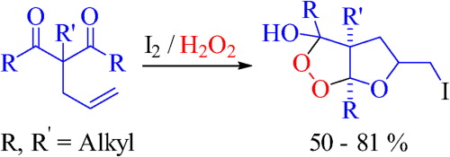 使用I2 / H2O2系统将2-烯丙基-1,3-二酮转化为包含1,2-二氧戊环和四氢呋喃环的双环化合物,Tetrahedron Letters ...
