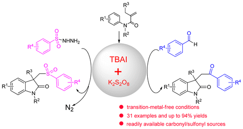 无过渡金属的TBAI促进的 N- 甲基 -N- 芳基 丙烯 酰胺与芳醛或苯磺酰肼的加成环化：获得含羰基和砜的 N- 甲基羟吲哚,The ...